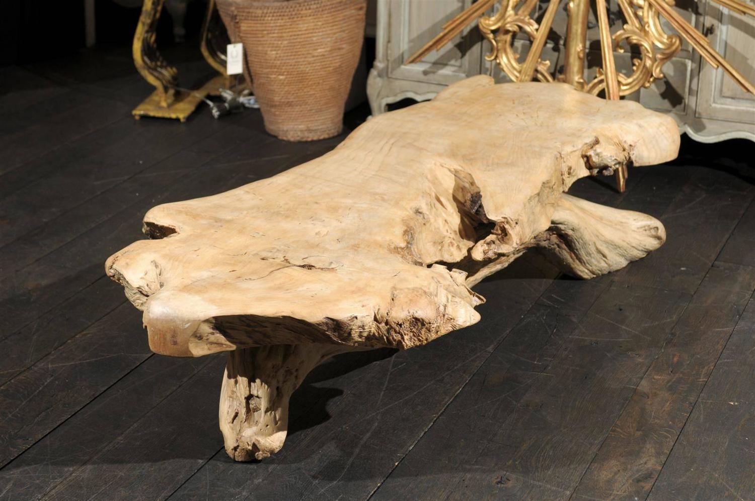 Bleached Redwood Free-Form Coffee Table For Sale at 1stdibs