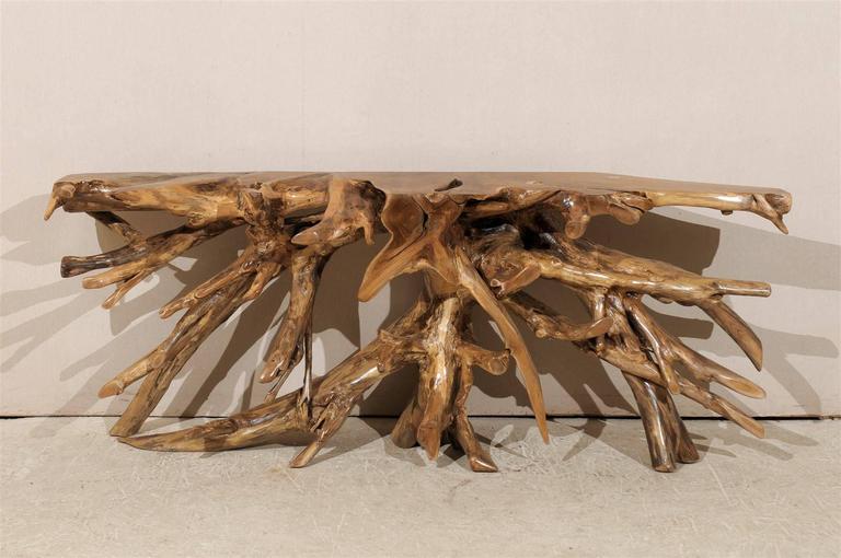 Natural Teak Root Wooden Console Table at 1stDibs