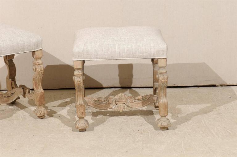 Pair of Italian Carved and Upholstered Foot Stools from the Late 19th ...