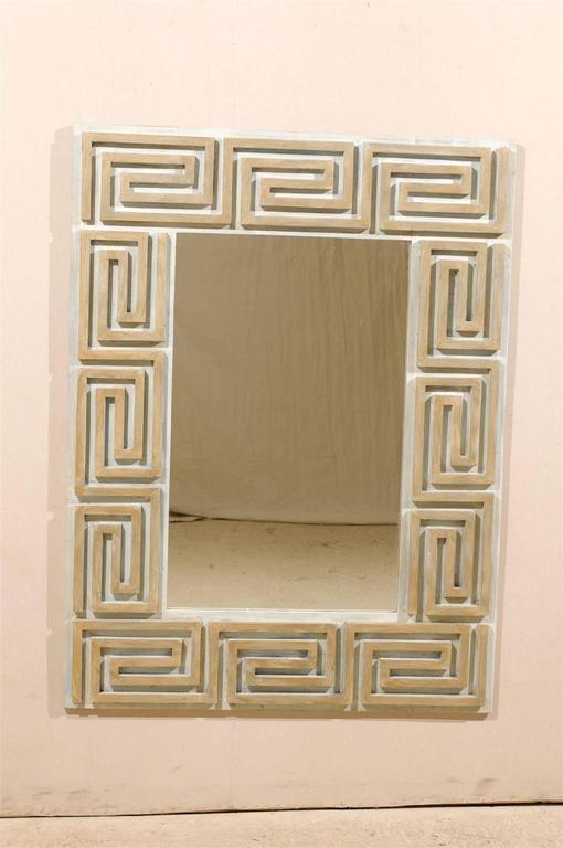 A Large Greek Key Painted Wood Mirror in Neutral Tan, Beige and Cream ...