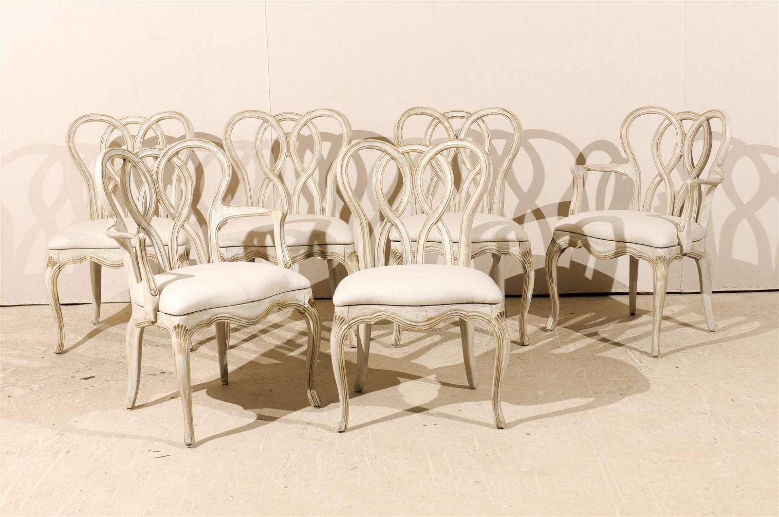Set of Six Vintage Venetian Style Dining Room Chairs with Weaving ...