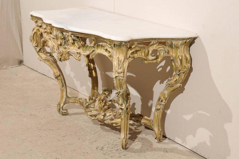 18th C. French Elaborate Rocaille Carved and Gilt-Wood Console Table w ...