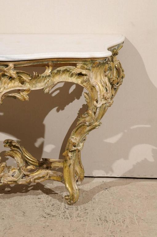 18th C. French Elaborate Rocaille Carved and Gilt-Wood Console Table w ...