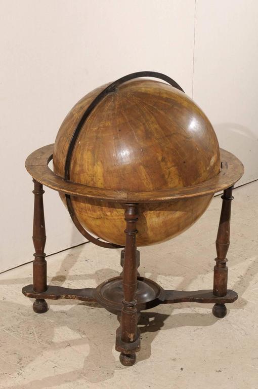 A Large-Sized Italian Heavily Foxed Velum Covered Globe on Wood Stand ...
