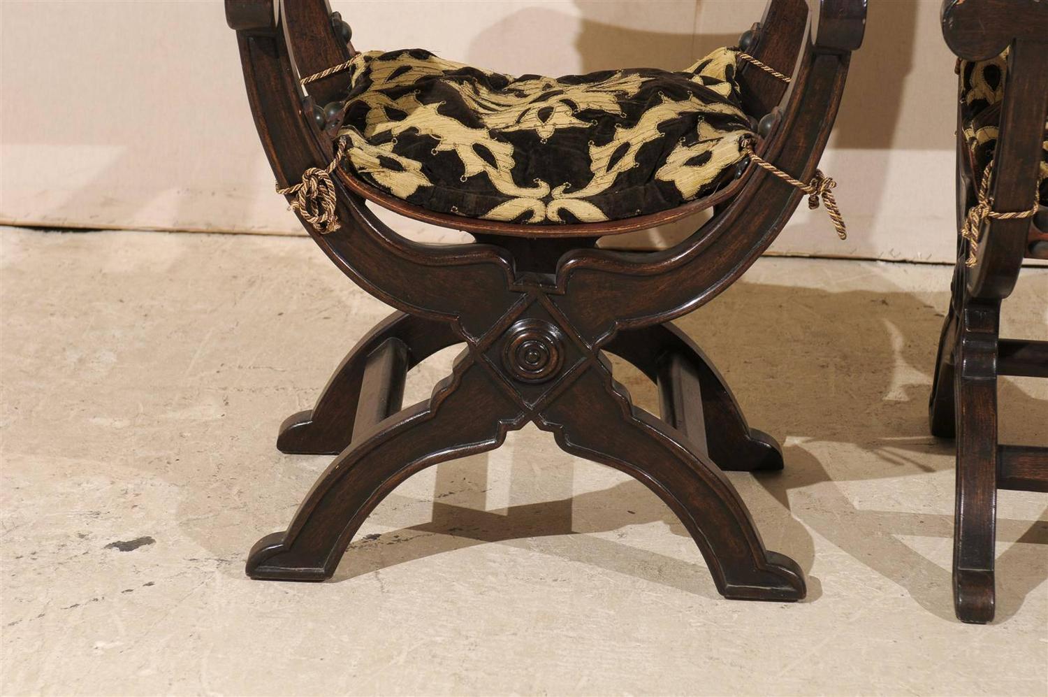 Pair of Italian "Dante" Style Wooden Chairs with Leather Back and Seat ...