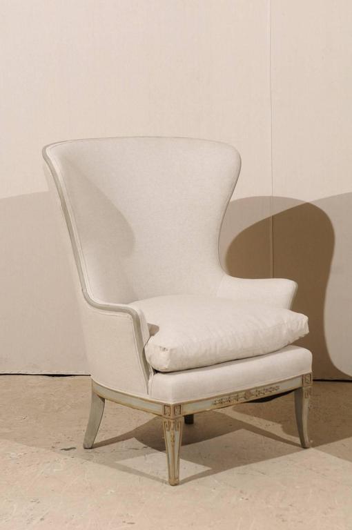 Pair of Painted Wood Wingback Chairs with Carved Details and New ...