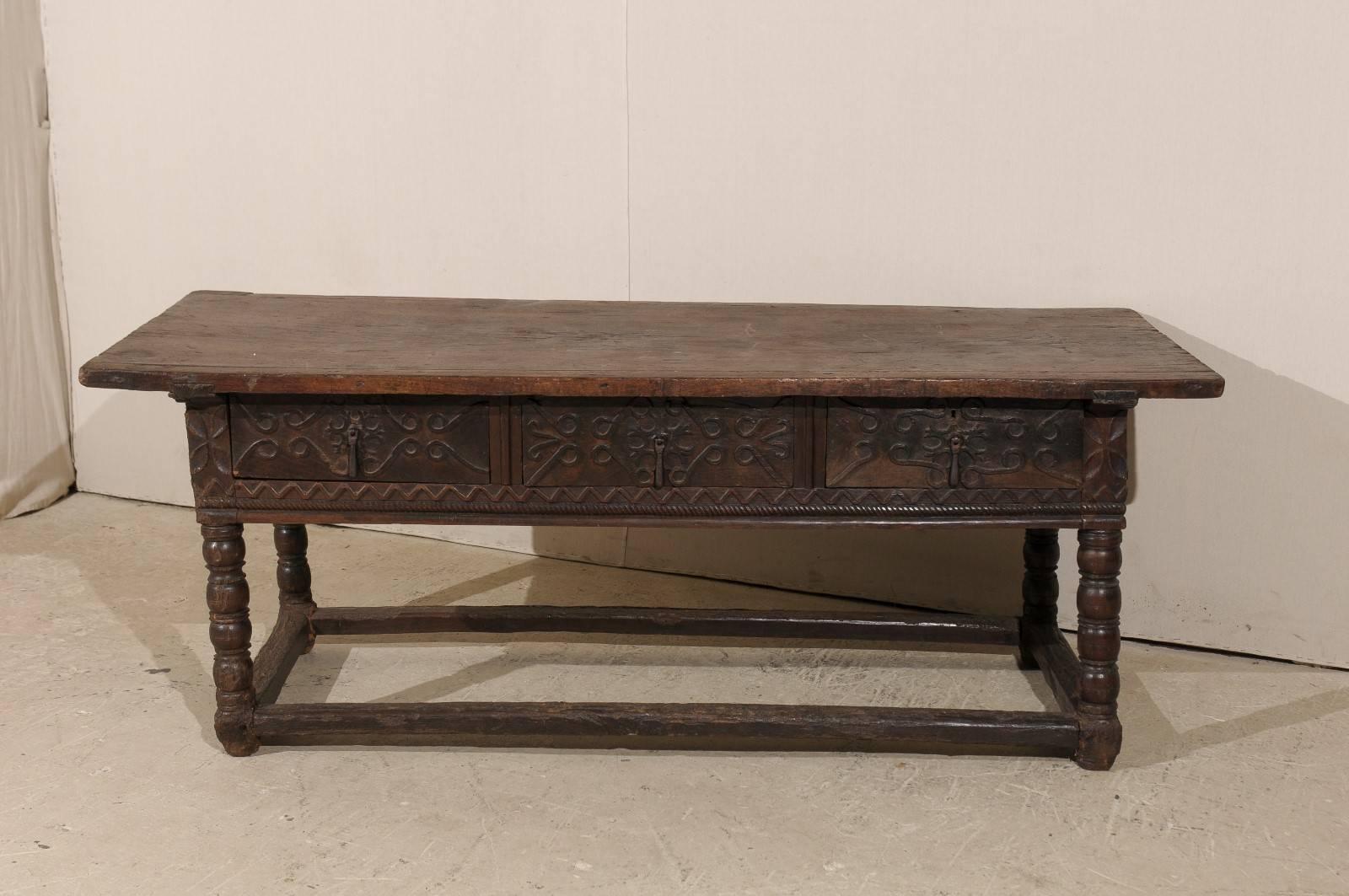 Elegant Spanish Early 18th Century Console/Library Table with Three ...
