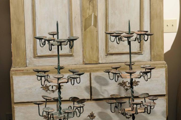 Large Size Spanish 19th Century Iron Candle Trees with Green Color at ...