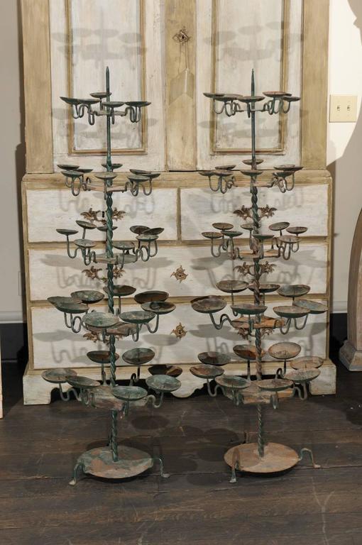 Large Size Spanish 19th Century Iron Candle Trees with Green Color at ...