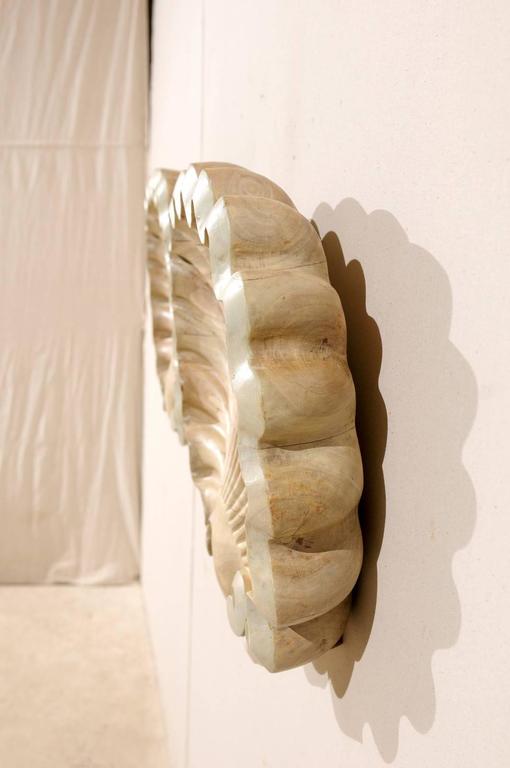 Carved and Bleached Wood Shell Wall Plaque in Light Tan and Light Sea ...