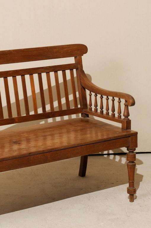 British Colonial Style Teak Wood Bench with Slats on the Backrest and ...