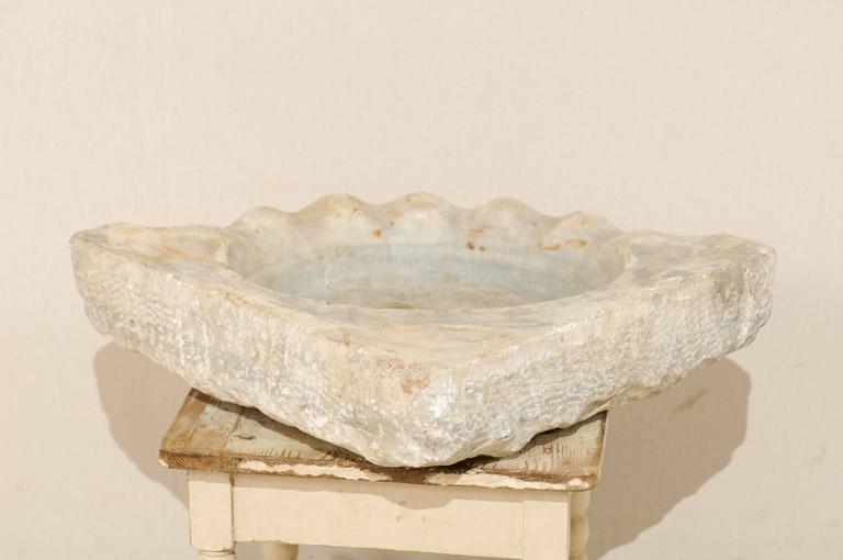 19th Century European Marble Corner Sink with Stylized Sea Shell Shape ...