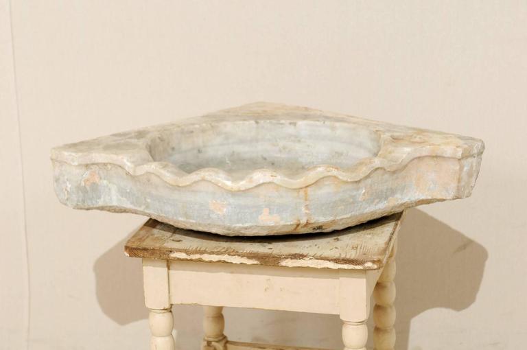 19th Century European Marble Corner Sink with Stylized Sea Shell Shape ...
