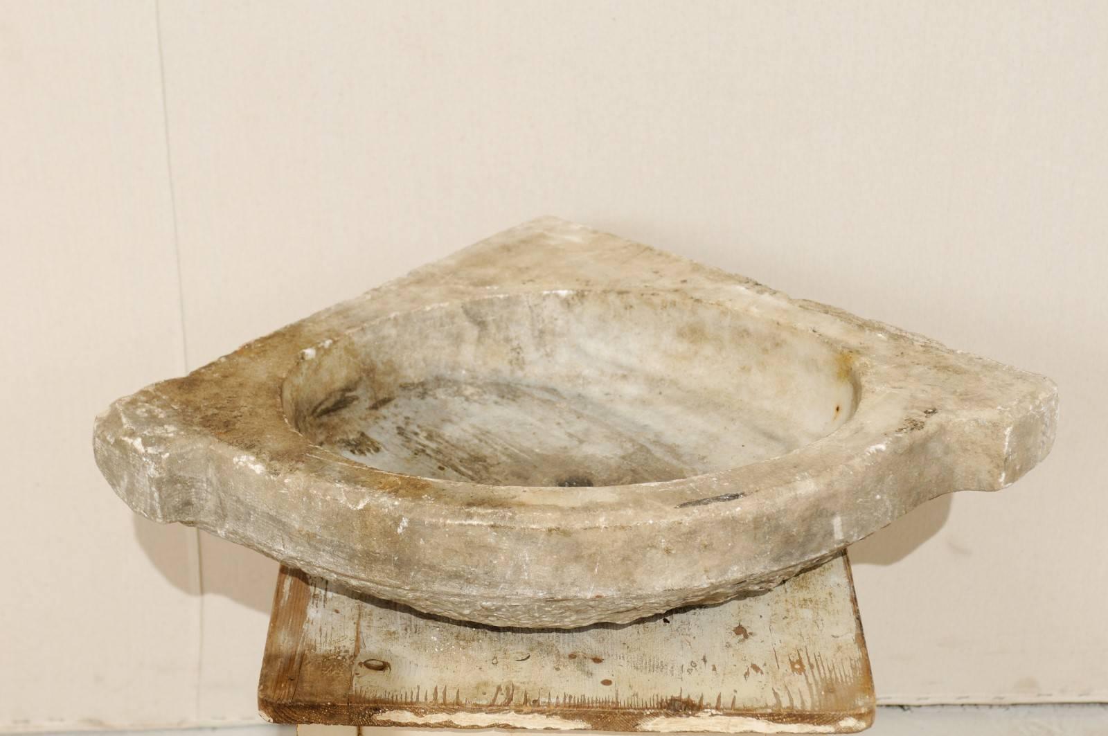 Elegant 19th Century European Solid Marble Corner Sink with Beautiful ...