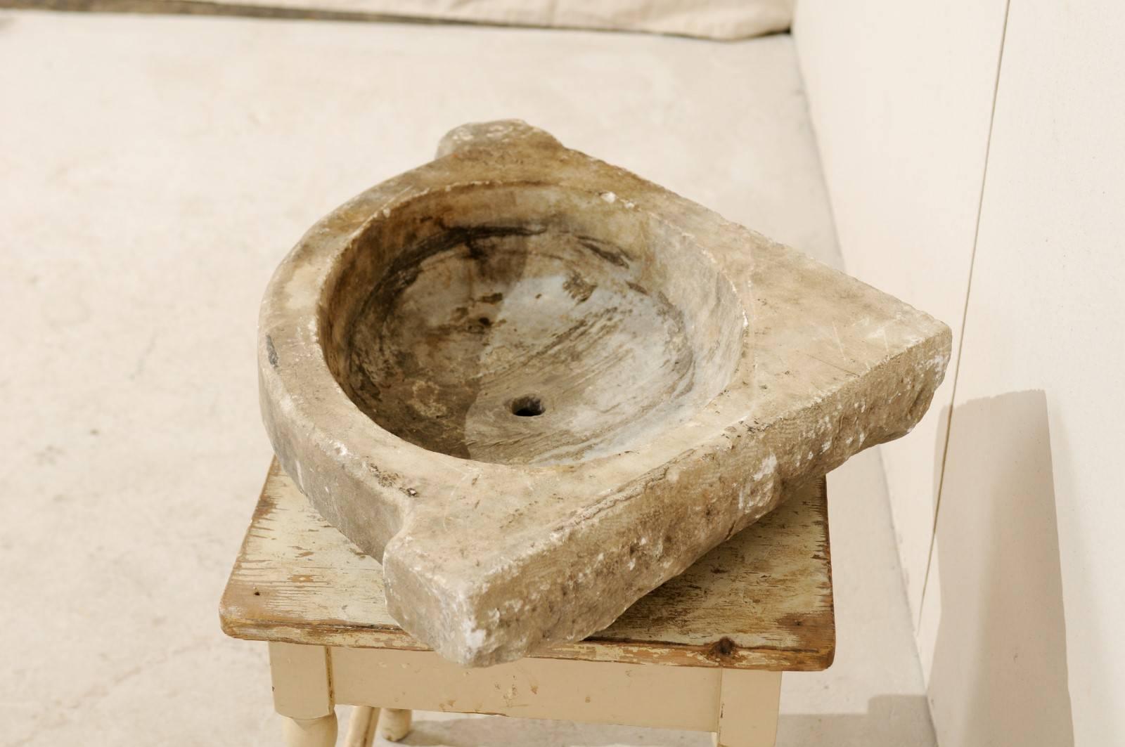 Elegant 19th Century European Solid Marble Corner Sink with Beautiful ...
