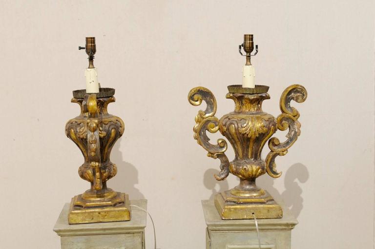 Pair of Italian Rococo Style Gilded Table Lamps with Classic Urn Shape ...