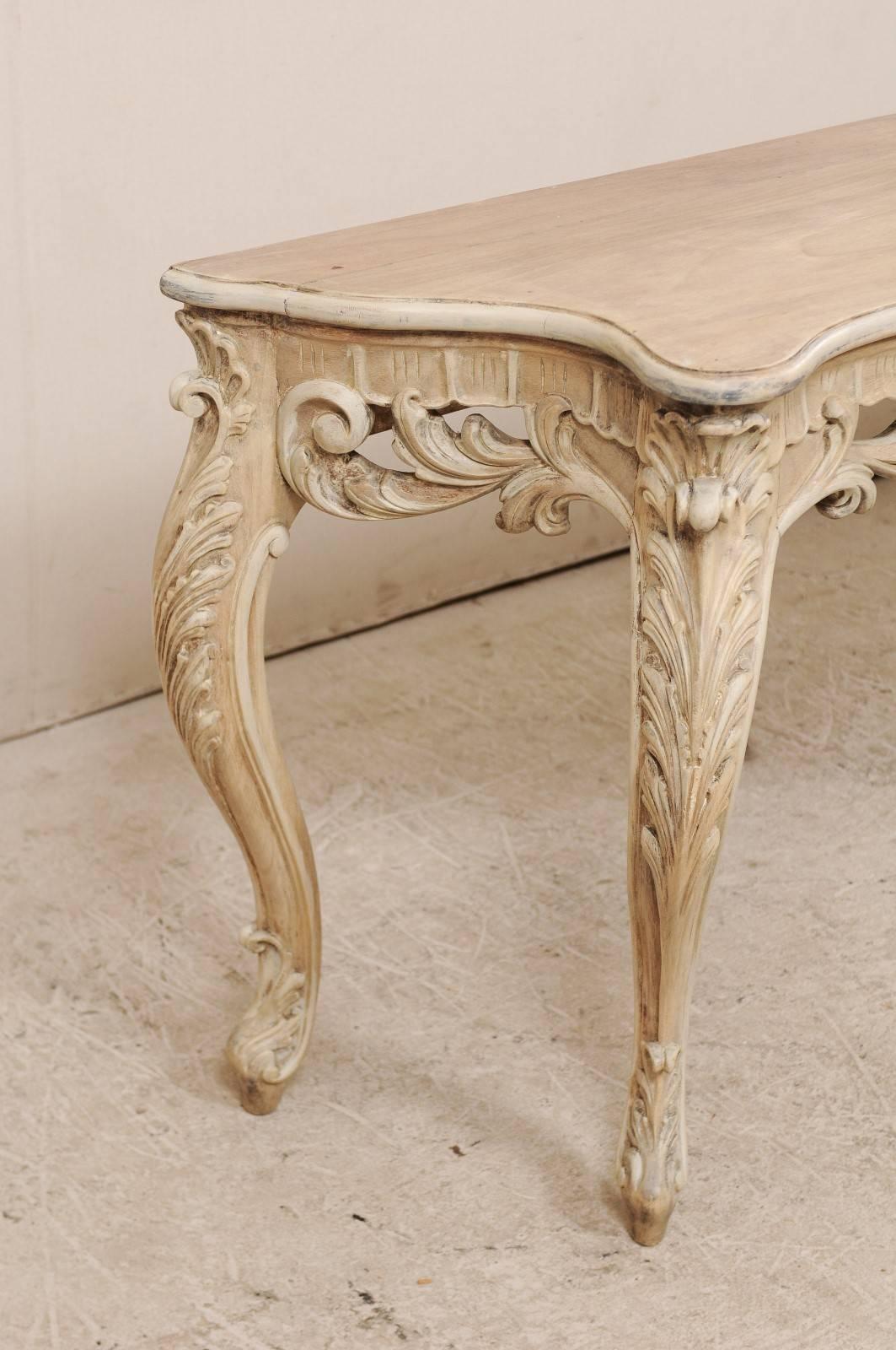 Vintage Brazilian Richly Carved Light Color Wood Console Table with ...