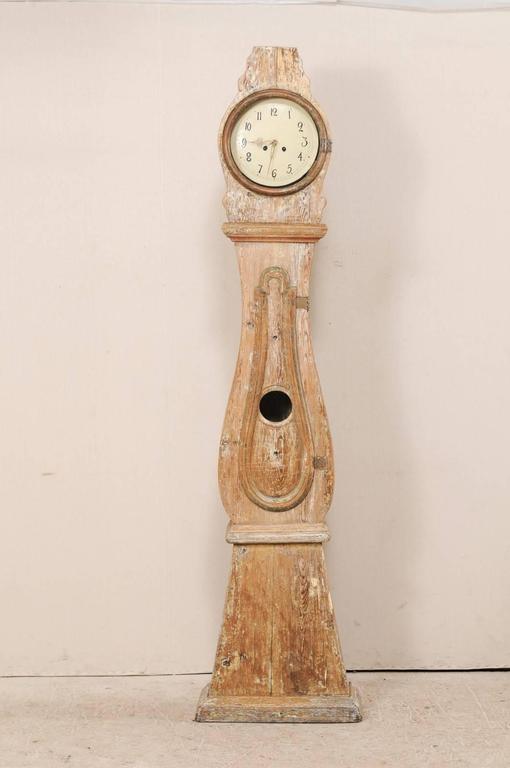 19th Century Swedish 8 Ft. Tall Floor Clock with Scraped Paint Wood ...