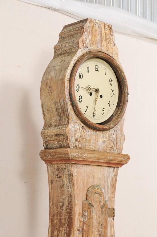 19th Century Swedish 8 Ft. Tall Floor Clock with Scraped Paint Wood ...