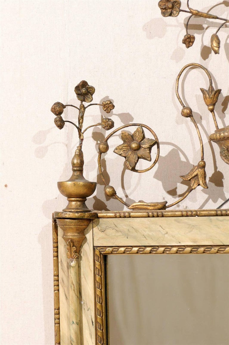 Italian Wall Mirror with Faux Marble Frame and Decorative Floral ...