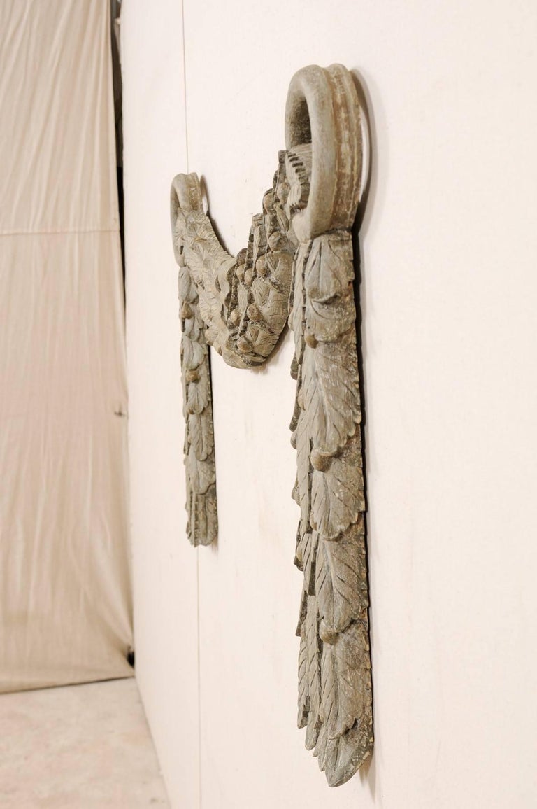 Painted and Carved Vintage Wood Swag Architectural Wall Ornament at 1stDibs