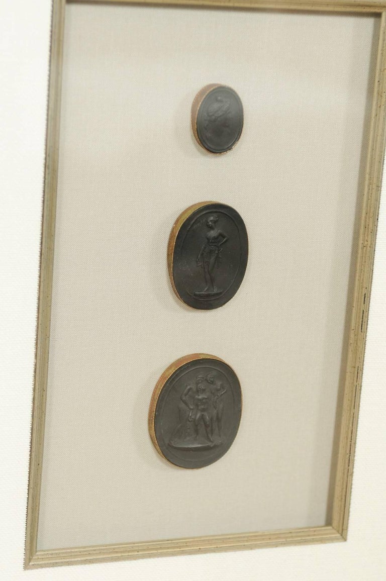 Set of Four Silver Framed and Matted Hand Cast Black Intaglio Wall ...