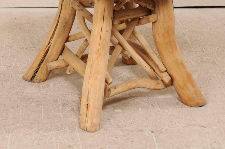 European Rustic Natural Tree Branch Occasional Table with Honed Stone ...