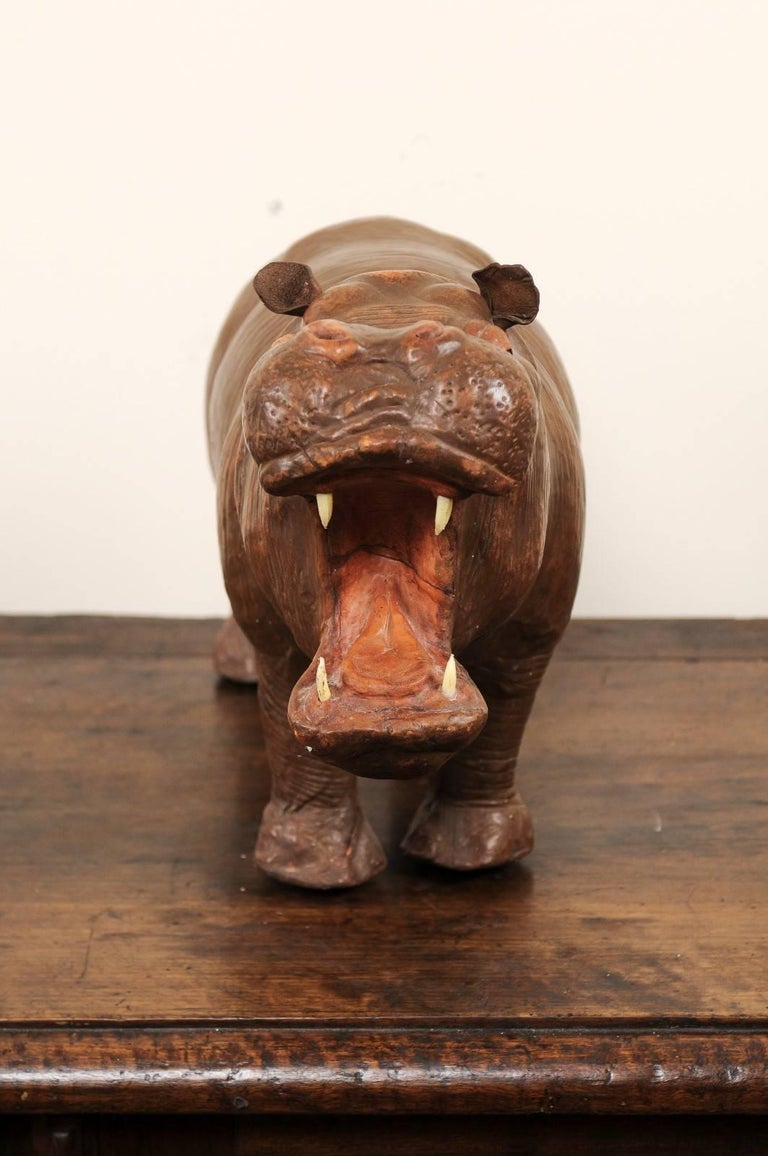 European Leather Hippopotamus, Early 20th Century, Modeled from Old ...