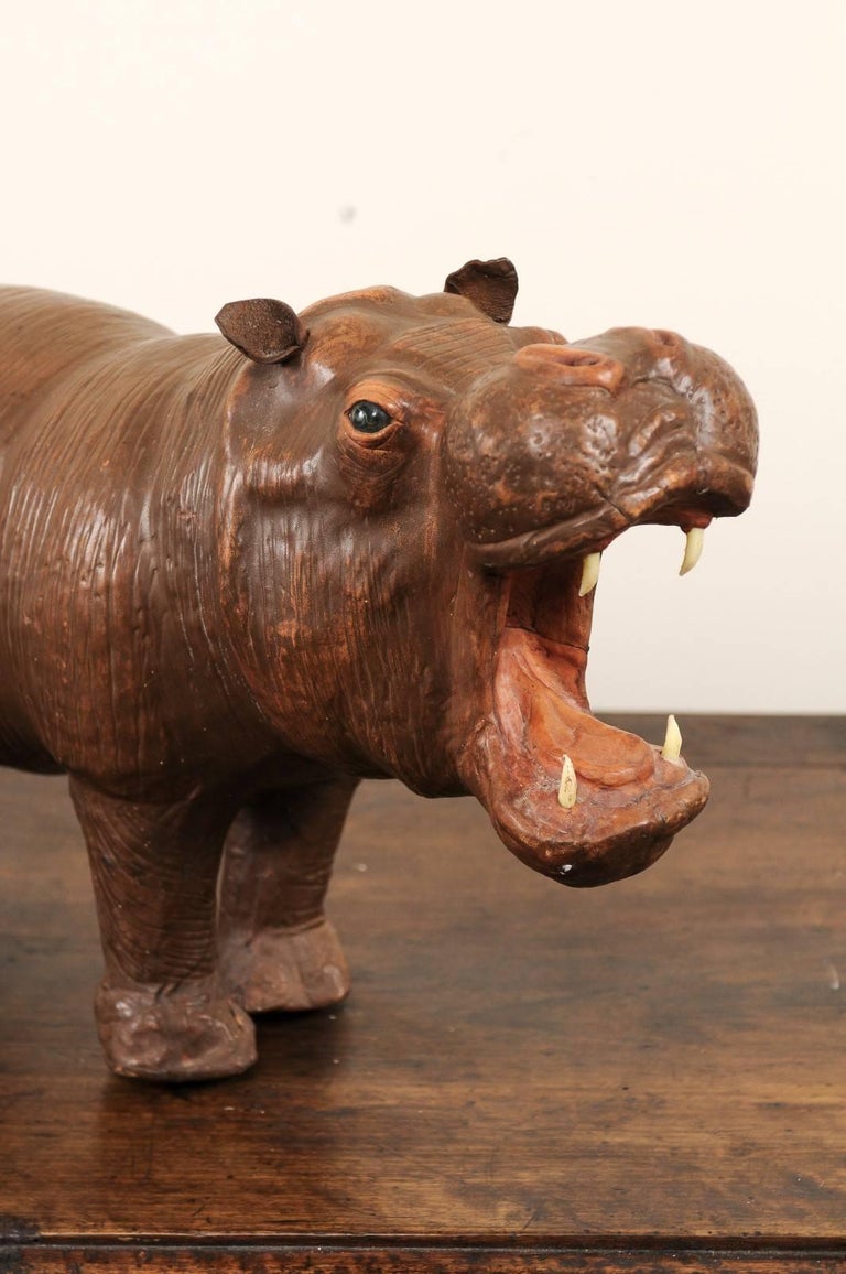 European Leather Hippopotamus, Early 20th Century, Modeled from Old ...