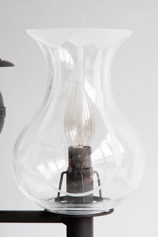 Pair of Early 19th Century Patinated Bronze Twin Arm Colza Argand Oil ...