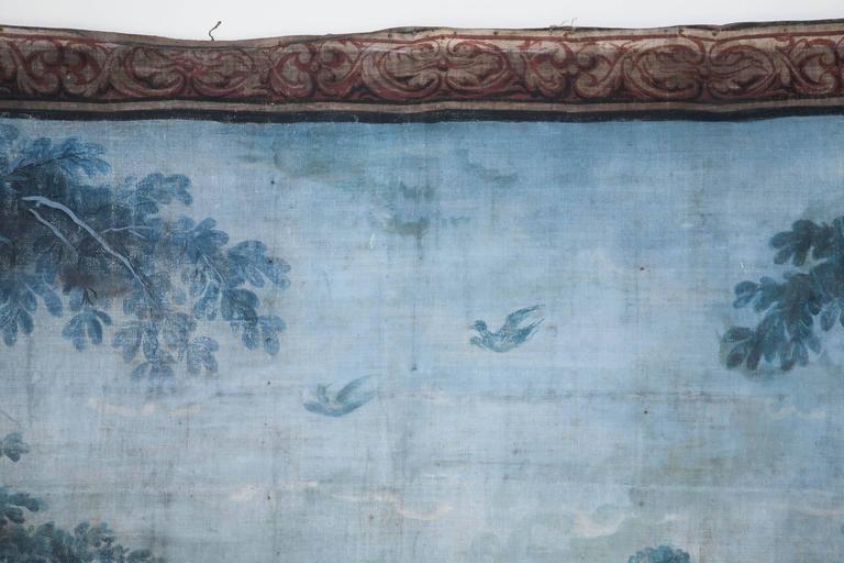 Large 18th Century French 'Toile Peinte' Blue Grisaille Painting, One ...