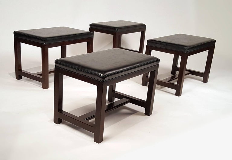 Two Pairs of Solid Mahogany Stools by Edward Wormley for Dunbar For ...