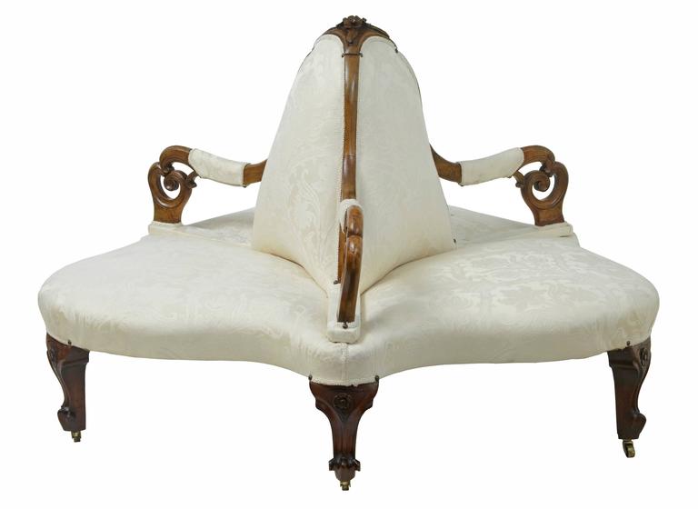 19th Century Victorian Carved Walnut Conversation Settee Sofa at 1stDibs