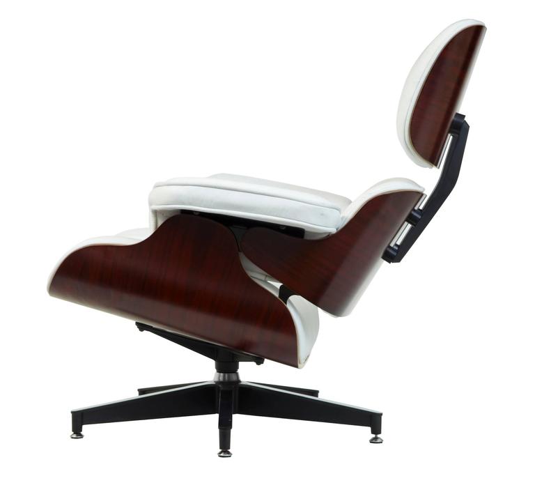 Eames White Leather Lounge Chair and Ottoman at 1stDibs
