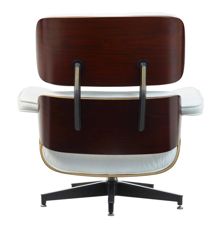 Eames White Leather Lounge Chair and Ottoman at 1stDibs
