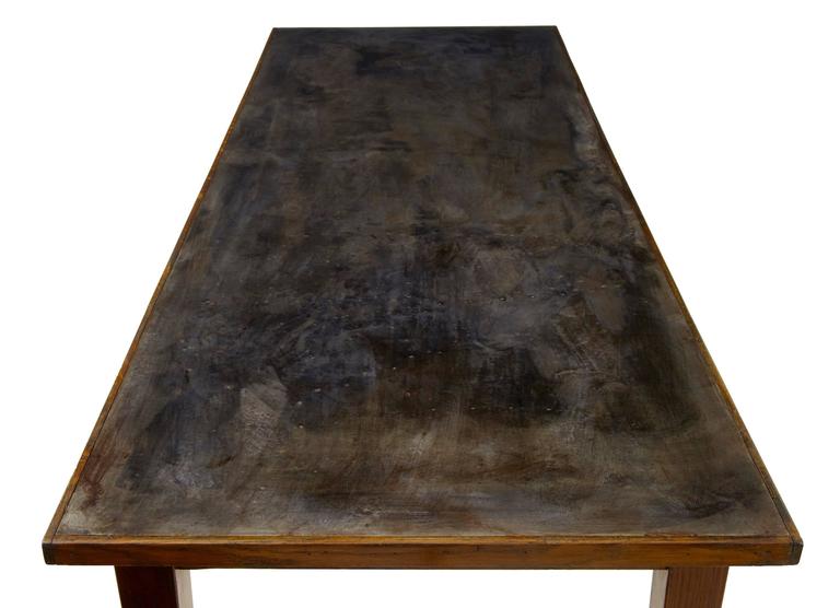 19th Century Oak Metal-Top Refectory Dining Table at 1stDibs