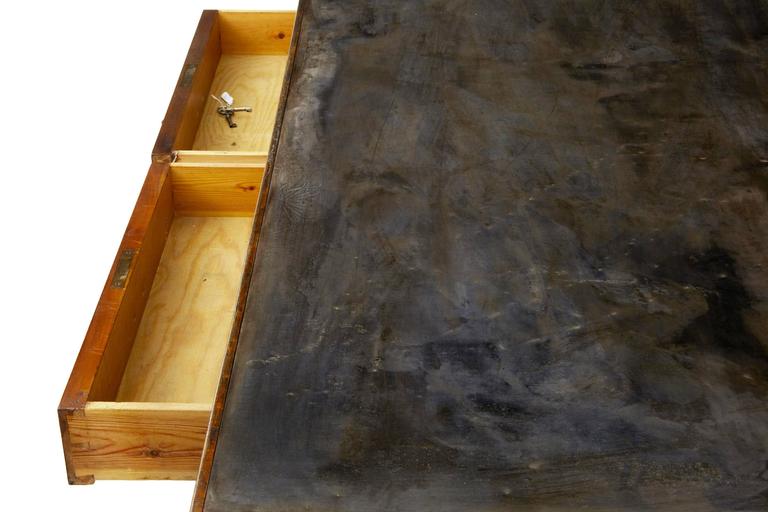 19th Century Oak Metal-Top Refectory Dining Table at 1stDibs