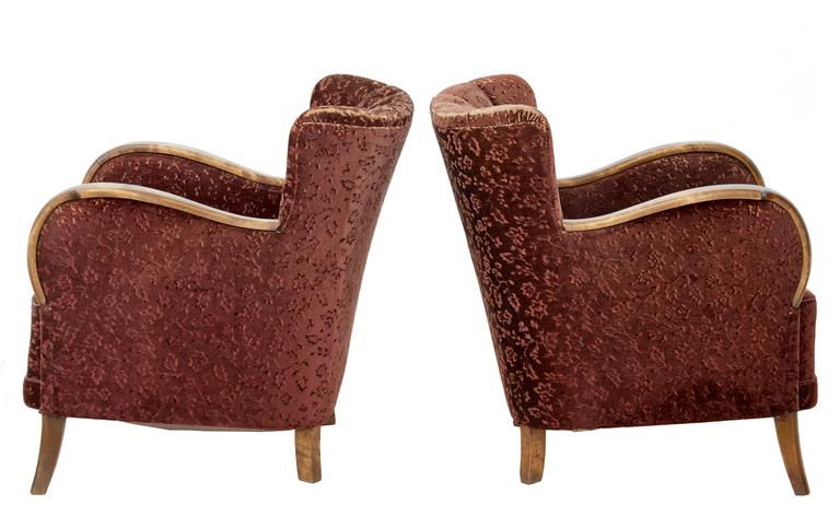 Pair of Art Deco 1920s Birch Shell Back Lounge Armchairs at 1stDibs