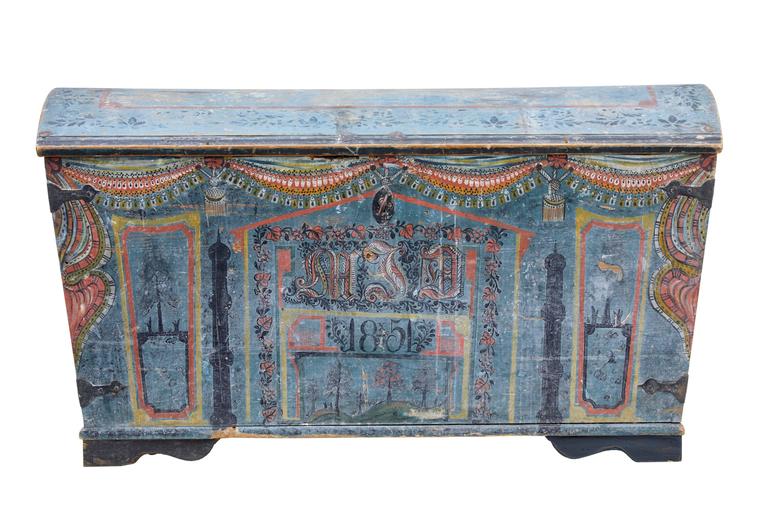 19th Century Swedish Painted Dome Top Trunk Chest at 1stDibs