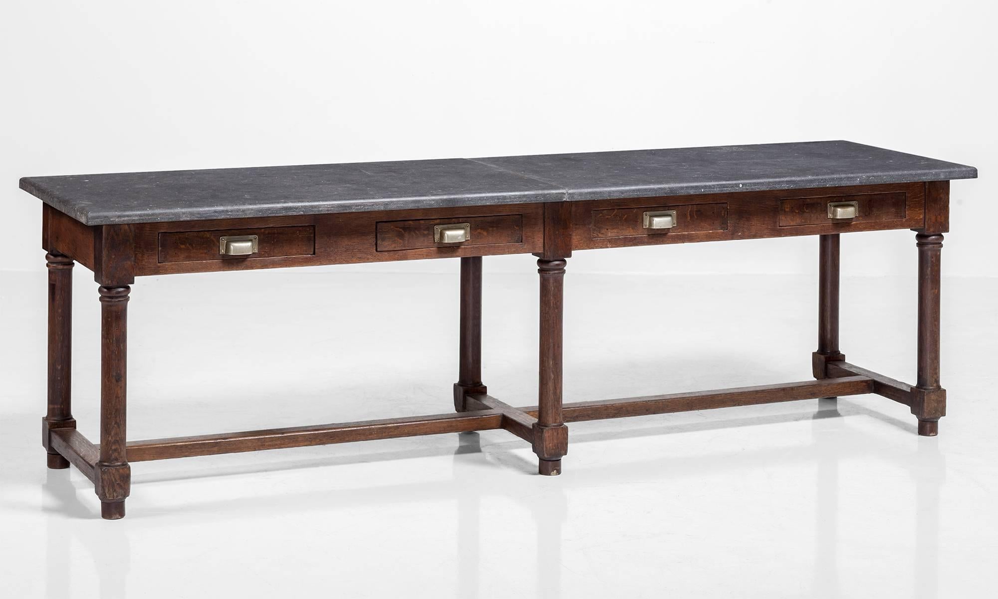Slate Top and Oak Work Table, circa 1930 at 1stDibs