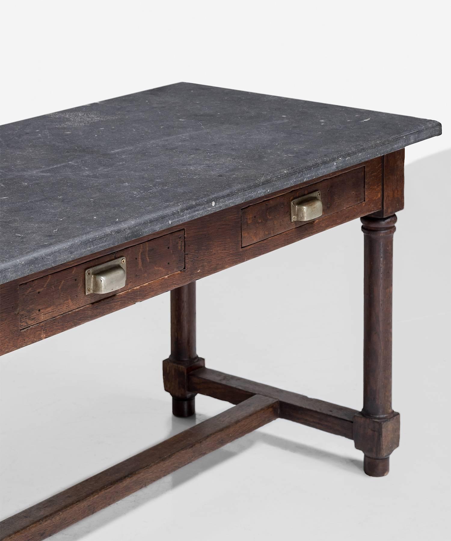 Slate Top and Oak Work Table, circa 1930 at 1stDibs
