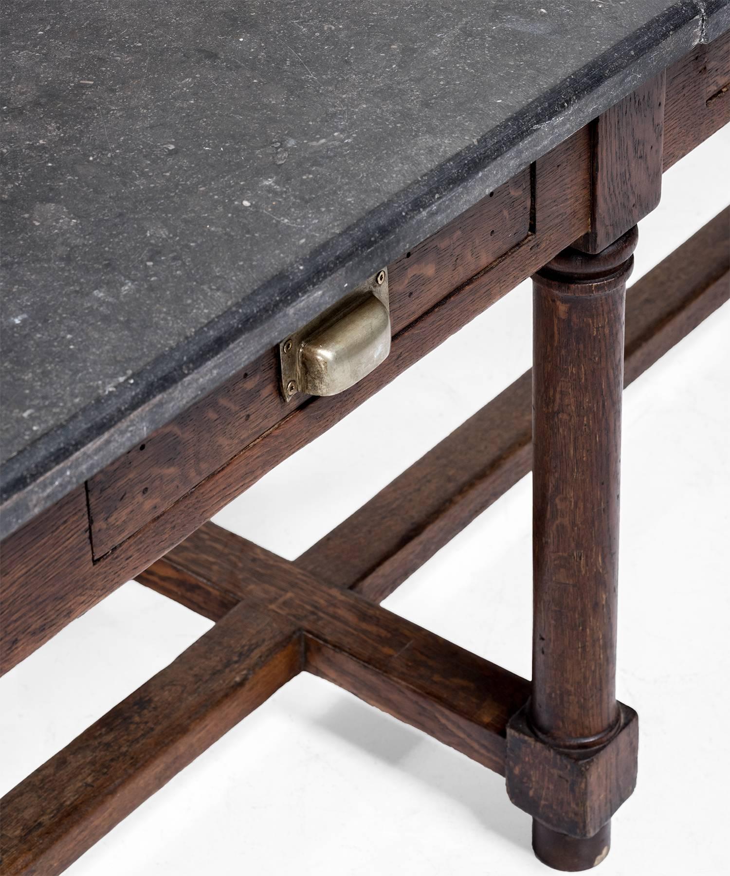 Slate Top and Oak Work Table, circa 1930 at 1stDibs
