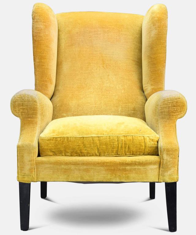 Pair of Yellow Velvet Wingback Armchairs, circa 1950 at 1stDibs ...