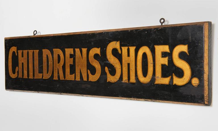 "Children's Shoes" Hand-Painted Wooden Store Sign, circa 1890 at 1stDibs