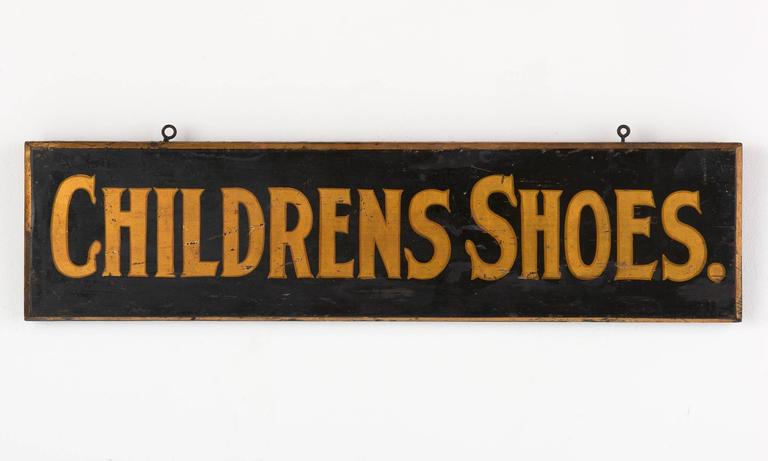 "Children's Shoes" Hand-Painted Wooden Store Sign, circa 1890 at 1stDibs