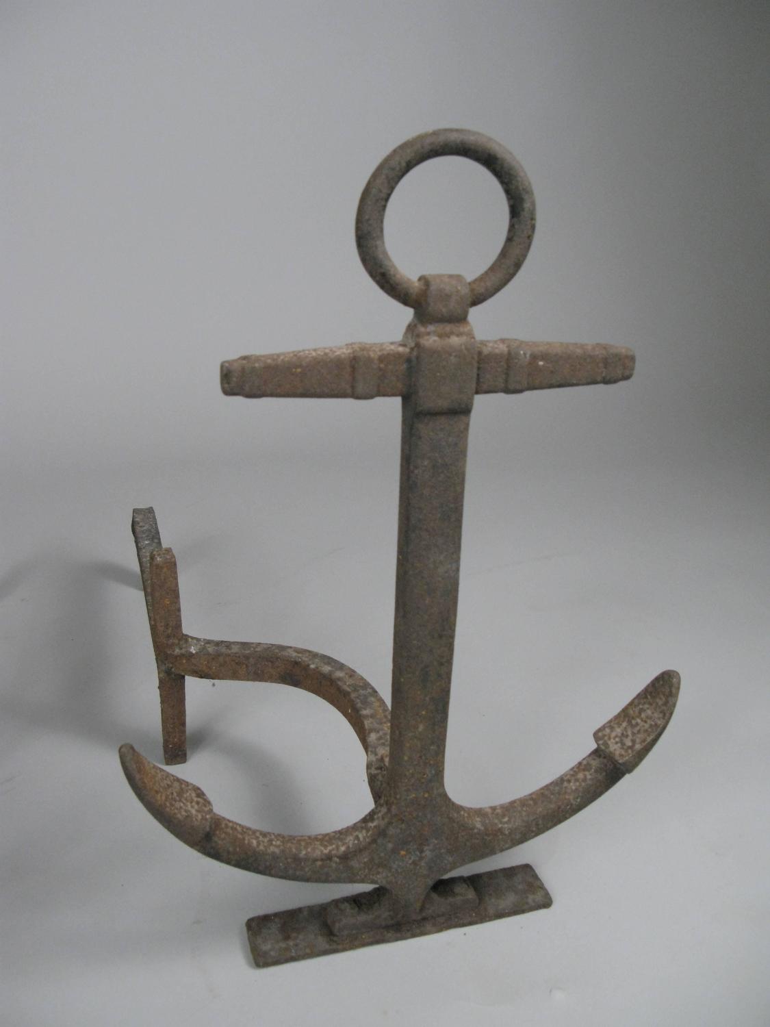 Pair of Large Antique Cast Iron Anchor Andirons at 1stdibs