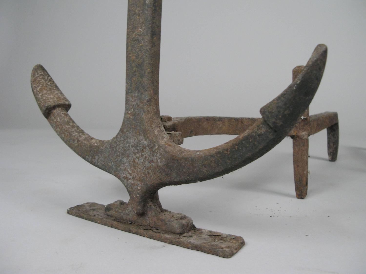 Pair of Large Antique Cast Iron Anchor Andirons at 1stdibs