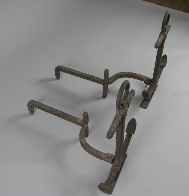 Pair of Large Antique Cast Iron Anchor Andirons at 1stDibs