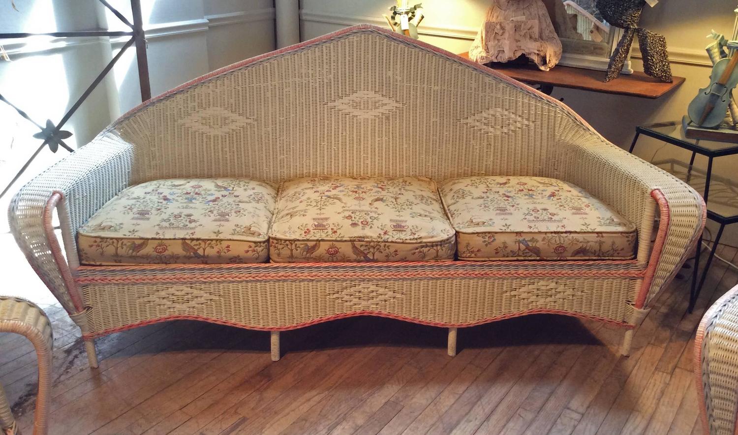 Antique 1930s Wicker Sofa and Pair of Chairs at 1stdibs