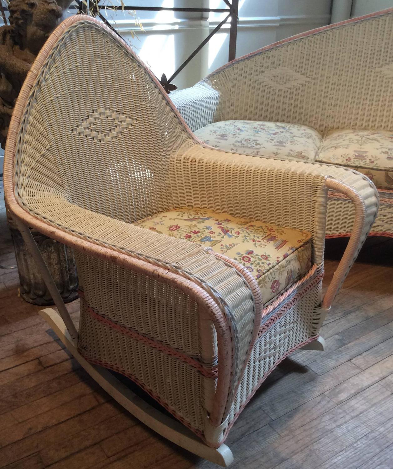 Antique 1930s Wicker Sofa and Pair of Chairs at 1stdibs